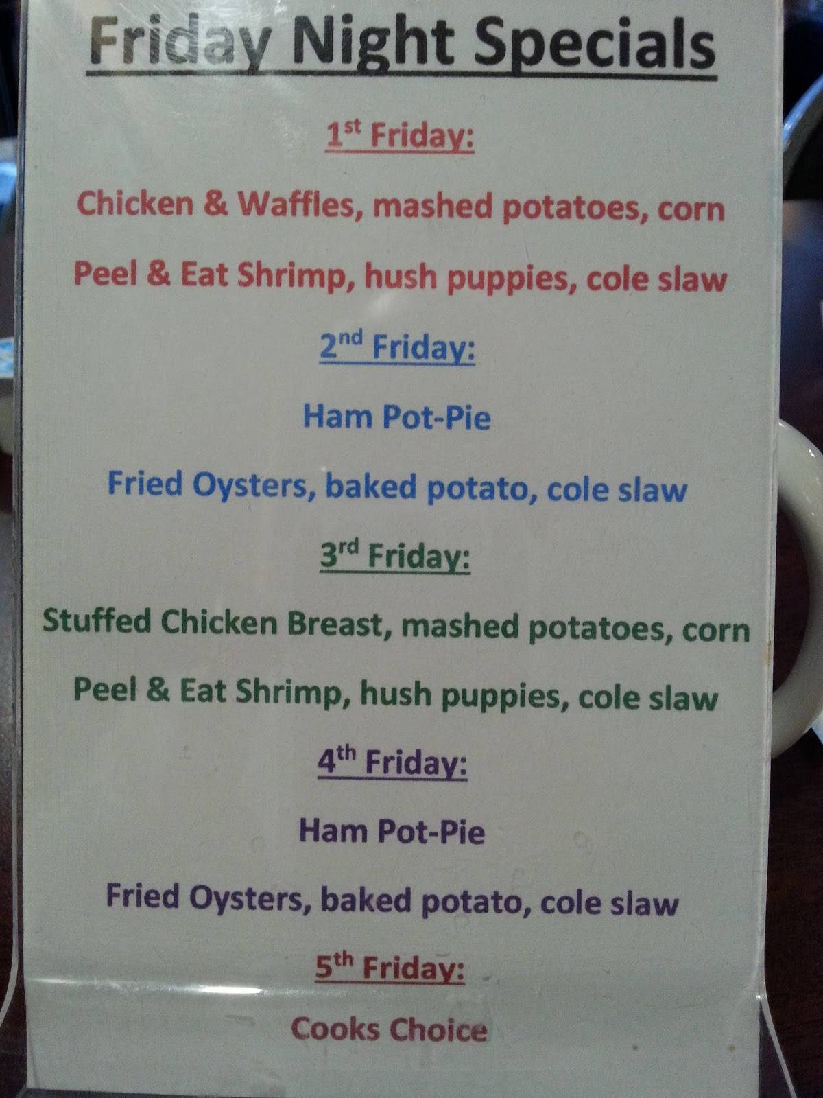 Menu at Earlystown Diner restaurant, Centre Hall