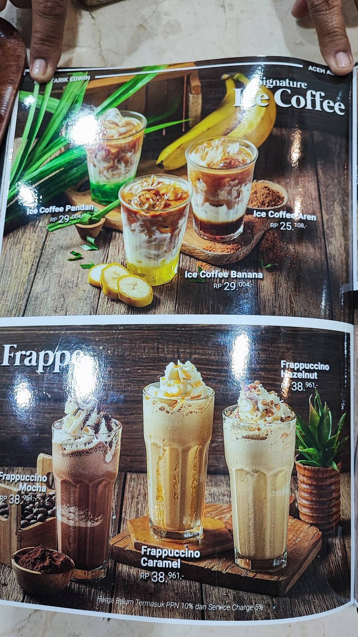 Menu at Kopi Tarik Edwin restaurant, East Jakarta