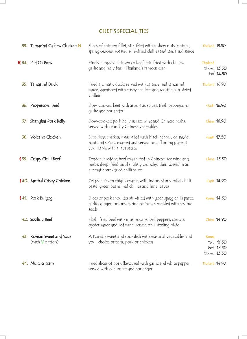 Menu at East Restaurant - Thai / Japanese / Korean / Chinese ...