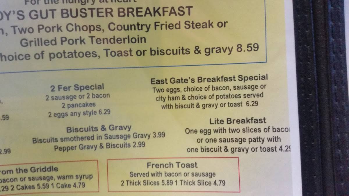 Menu at Eastgate Family Restaurant, Henderson