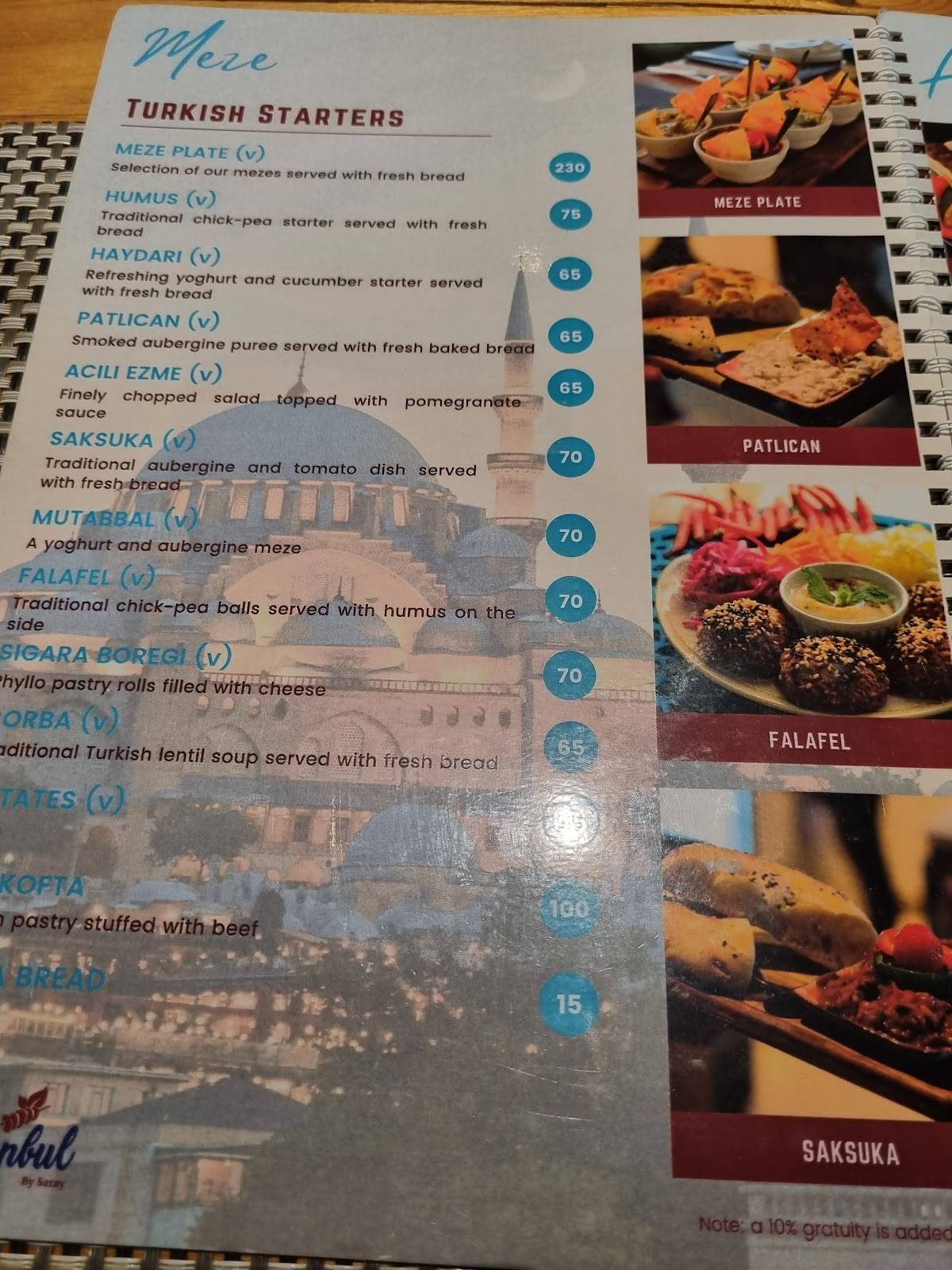 Menu at EatStanbul restaurant, Cape Town