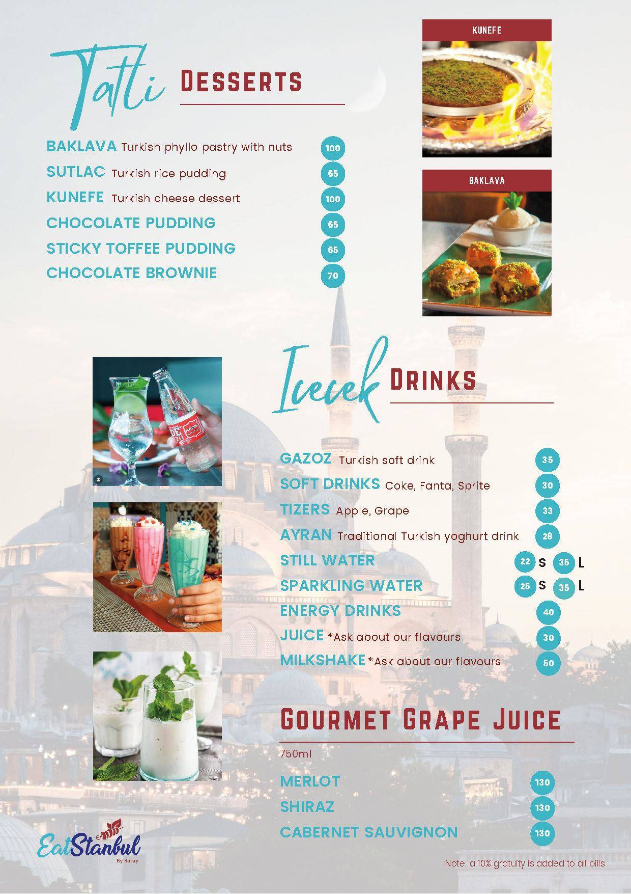Menu at EatStanbul restaurant, Cape Town
