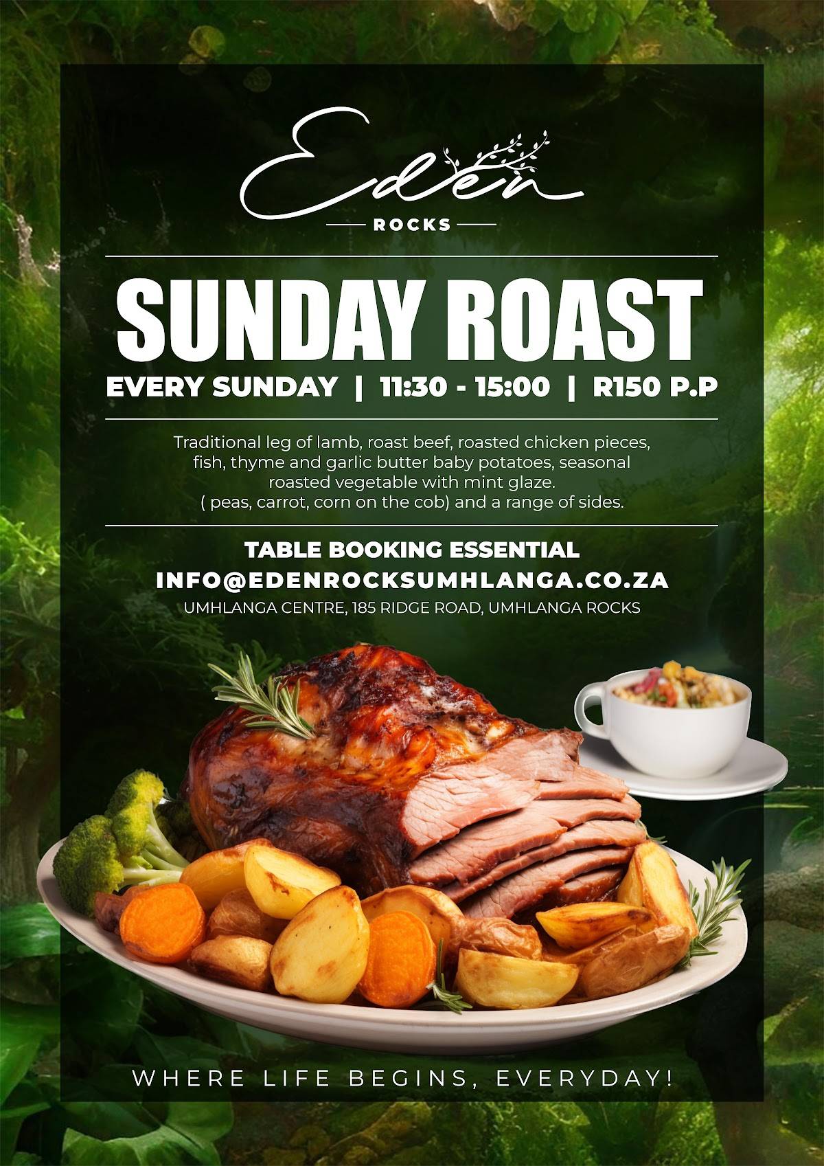 Menu at Eden Rocks Umhlanga restaurant, Durban