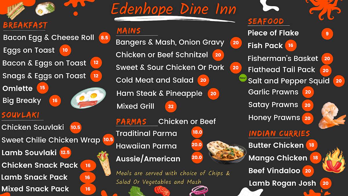 Menu at Edenhope Dine Inn restaurant, Edenhope