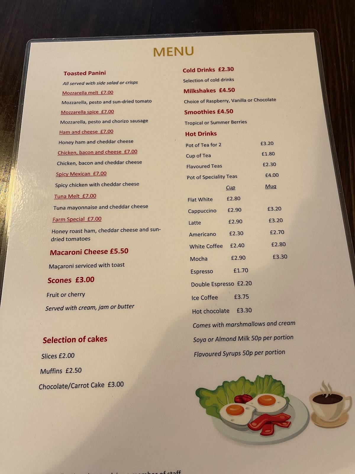 Menu at Quinn’s cafe, Edinburgh