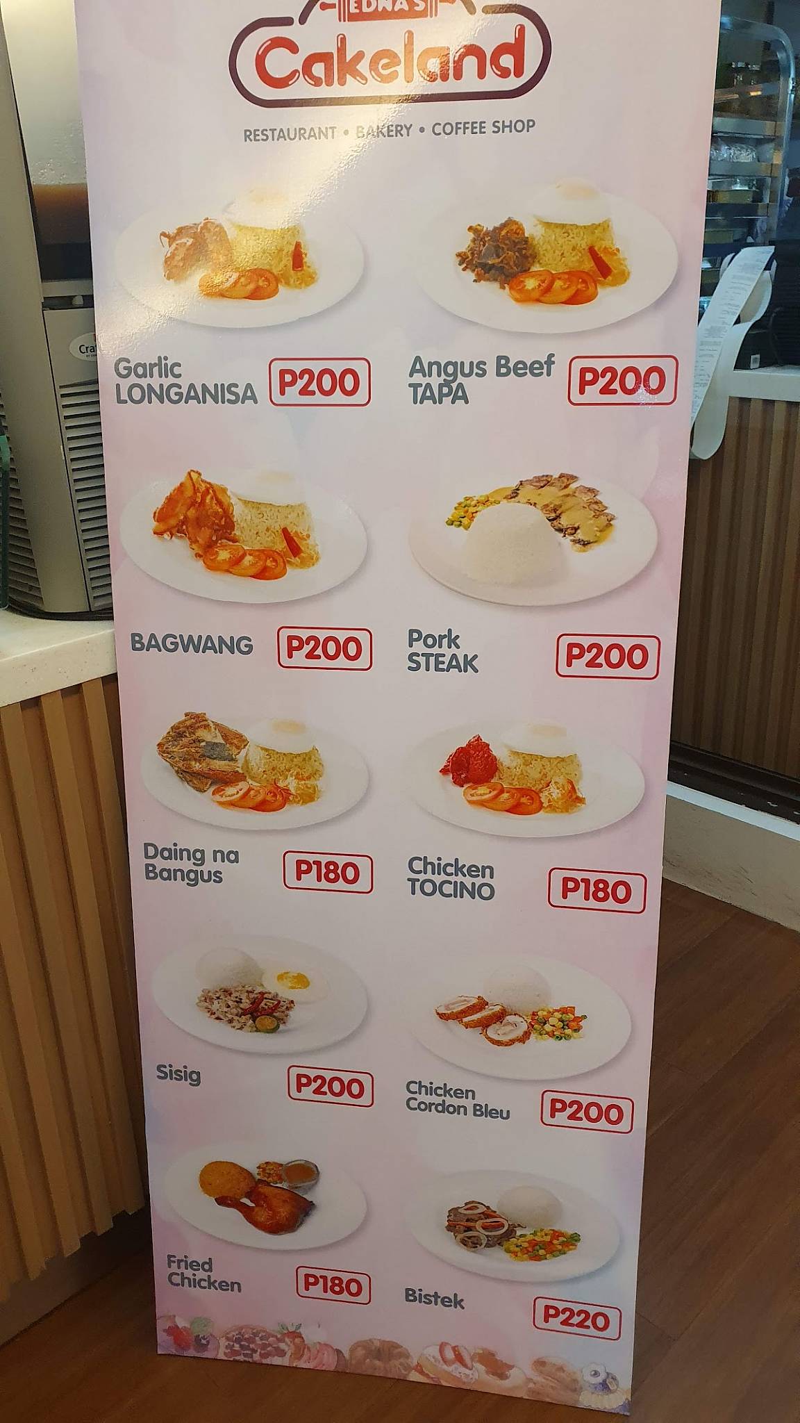Menu at Edna's Cakeland cafe, Cabanatuan City, Kapitan Pepe Subdivision