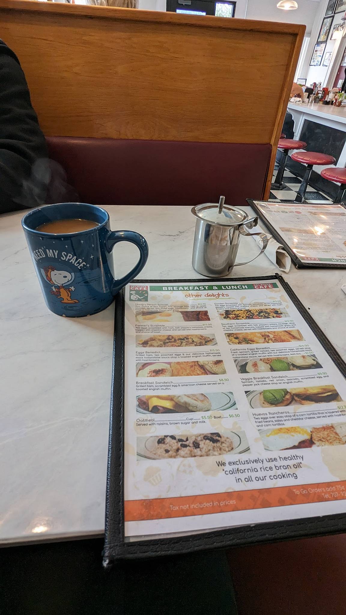 Menu at Eel River Cafe, Garberville
