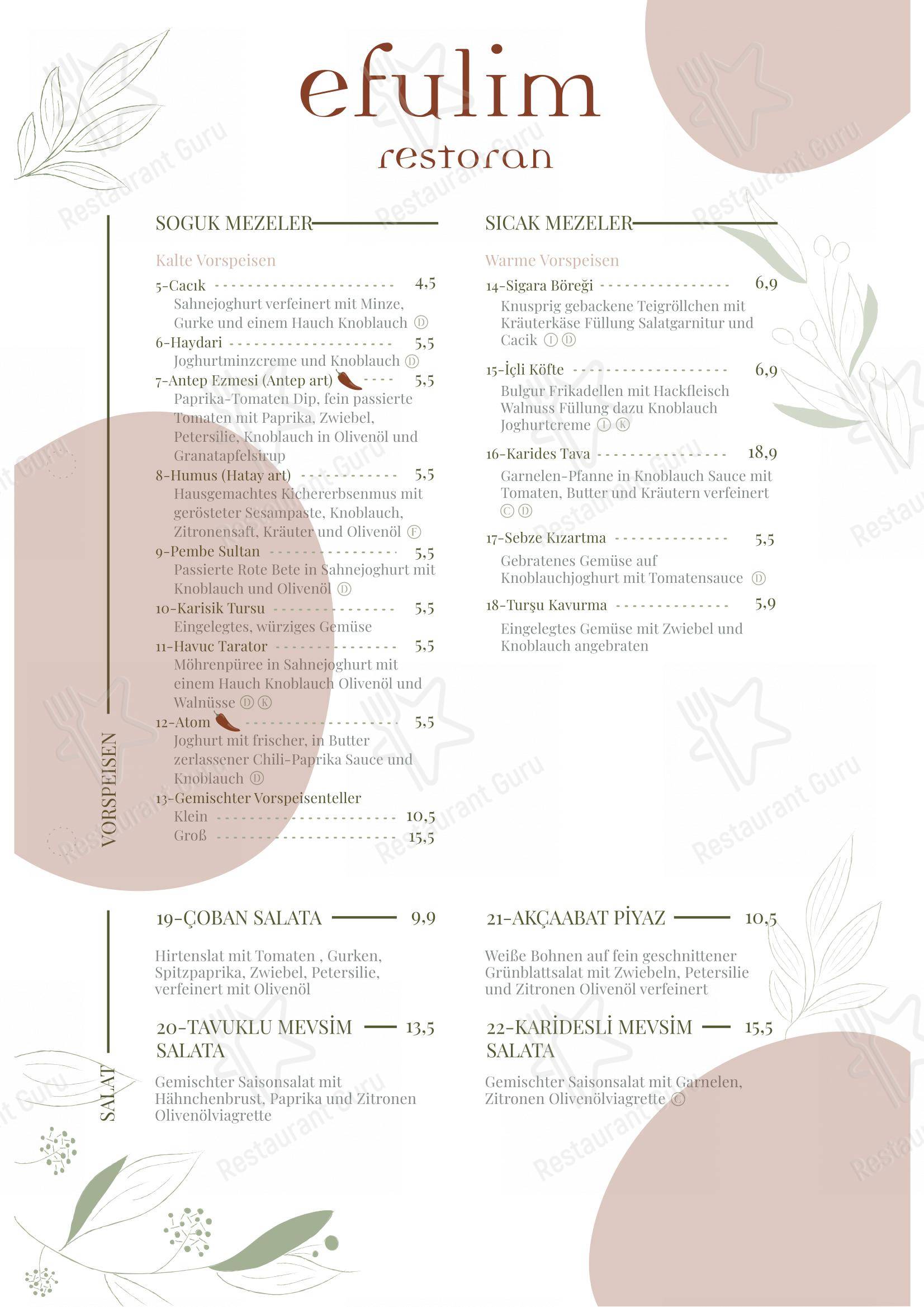 Speisekarte von Efulim Restoran restaurant, Aachen
