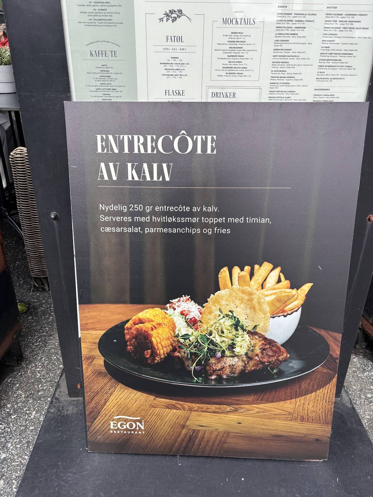 Menu at Egon restaurant, Bergen, Torgallmenningen 11
