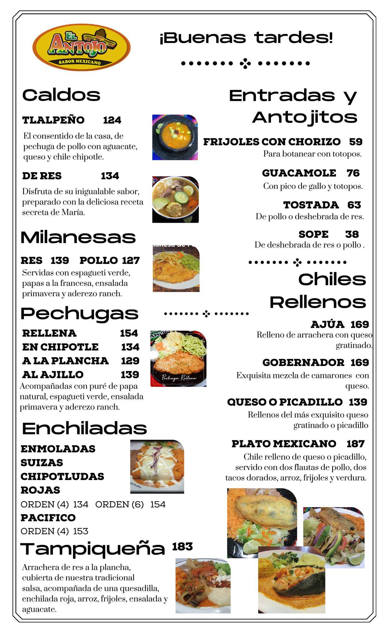 Carta del restaurante El Antojo Sabor Mexicano, Piedras Negras