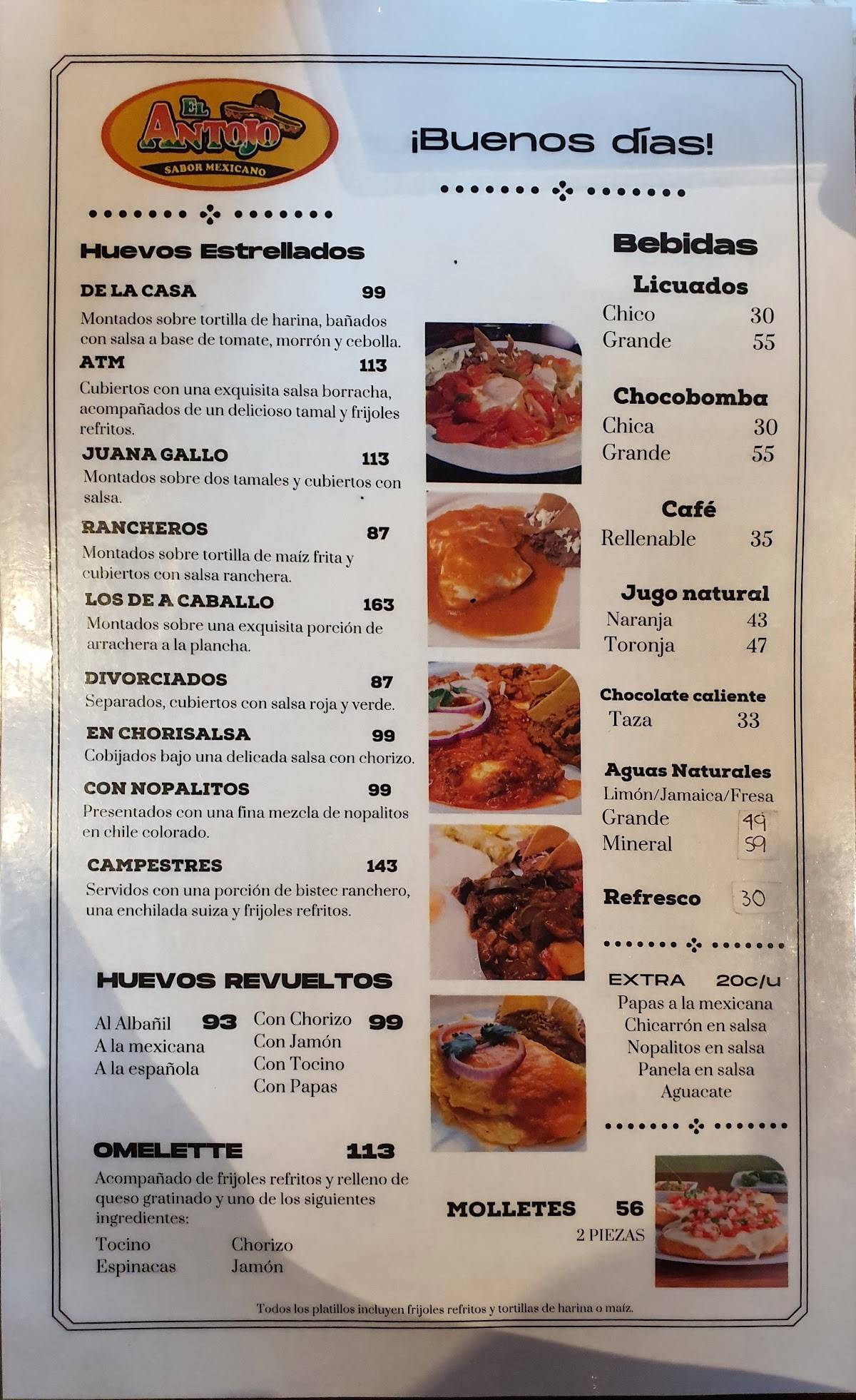 Carta del restaurante El Antojo Sabor Mexicano, Piedras Negras