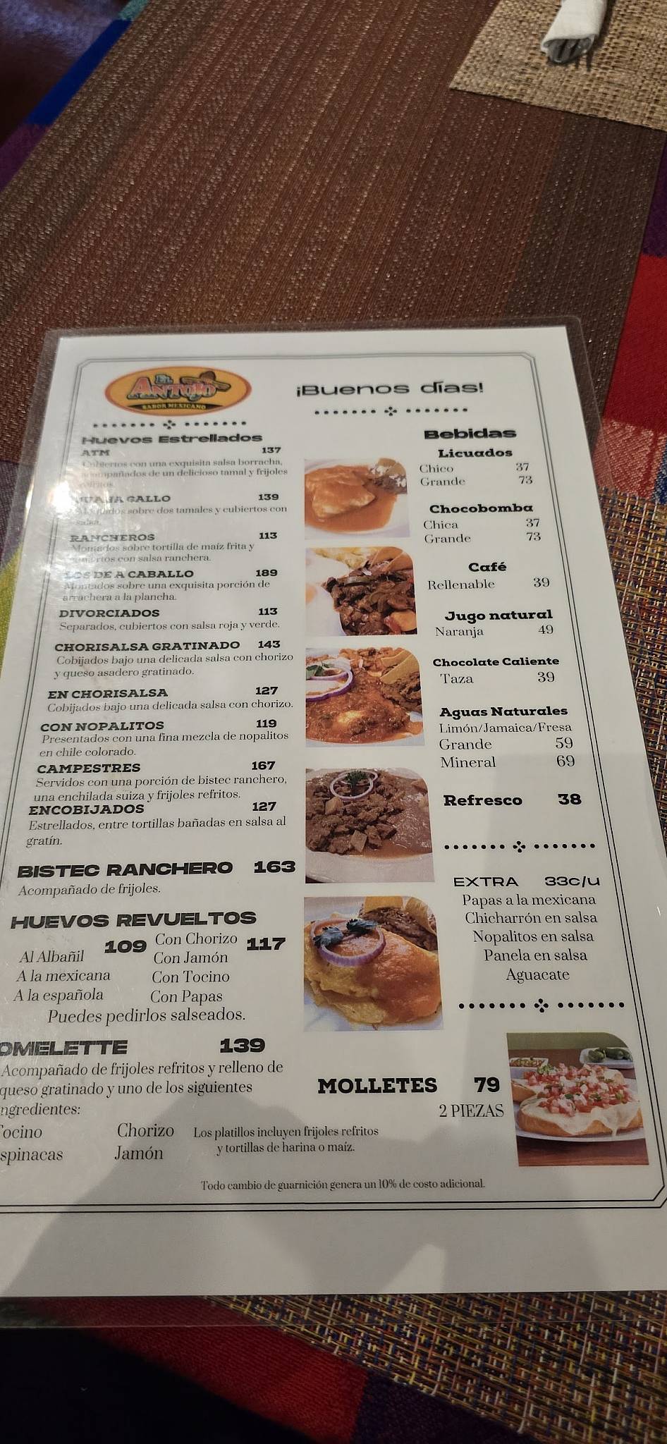 Carta del restaurante El Antojo Sabor Mexicano, Piedras Negras