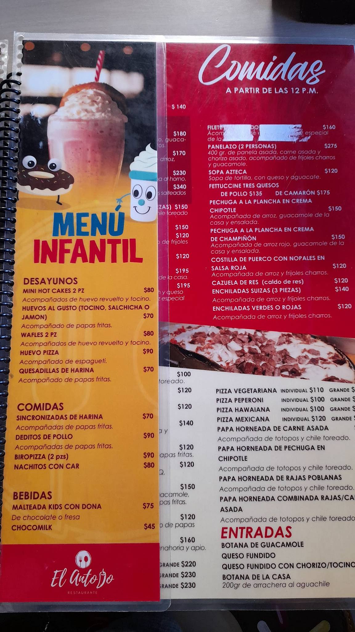 Carta del restaurante El Antojo, Tecate