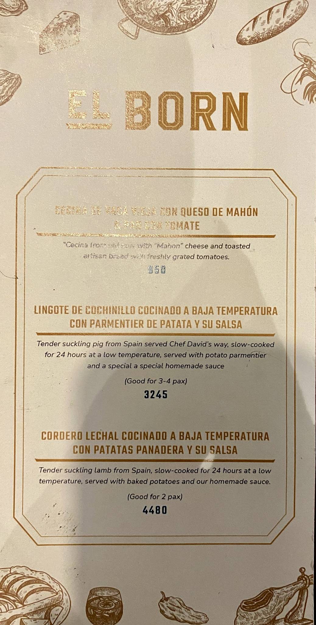 Menu at El Born BGC restaurant, Taguig