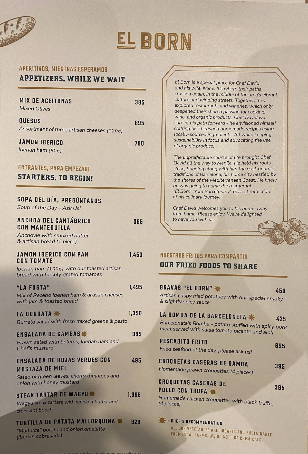 Menu at El Born BGC restaurant, Taguig