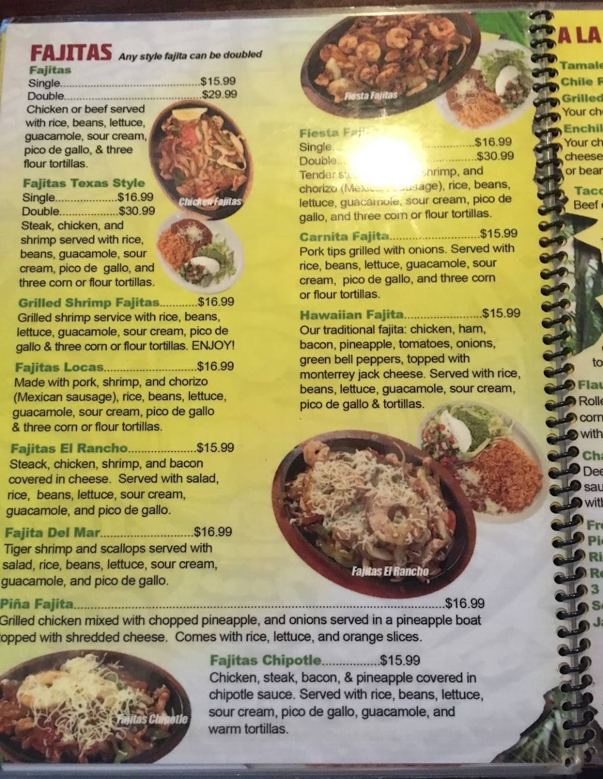 Menu at El Burrito Feliz restaurant, Fremont