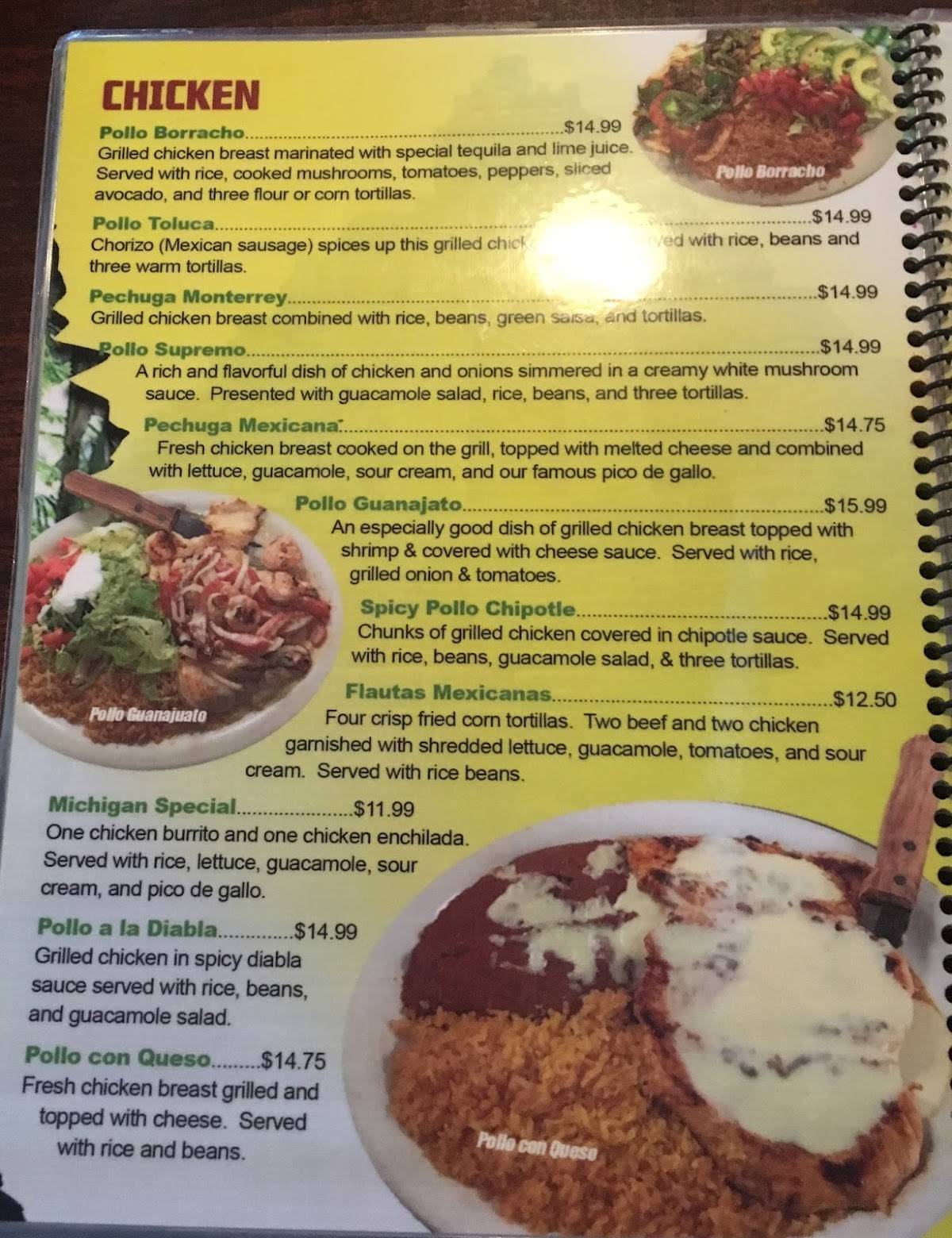Menu at El Burrito Feliz restaurant, Fremont