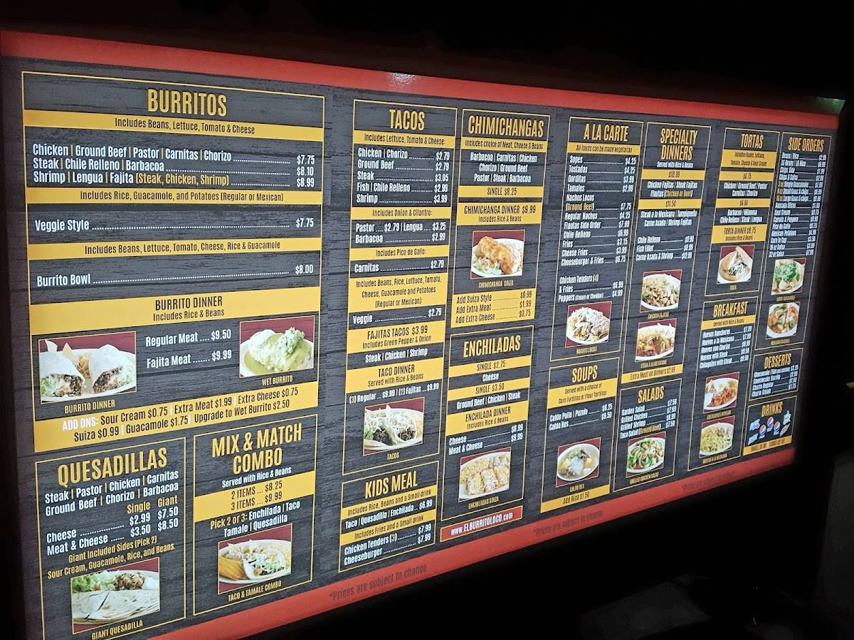 Menu at El Burrito Loco fast food, New Lenox, 318 W Maple St