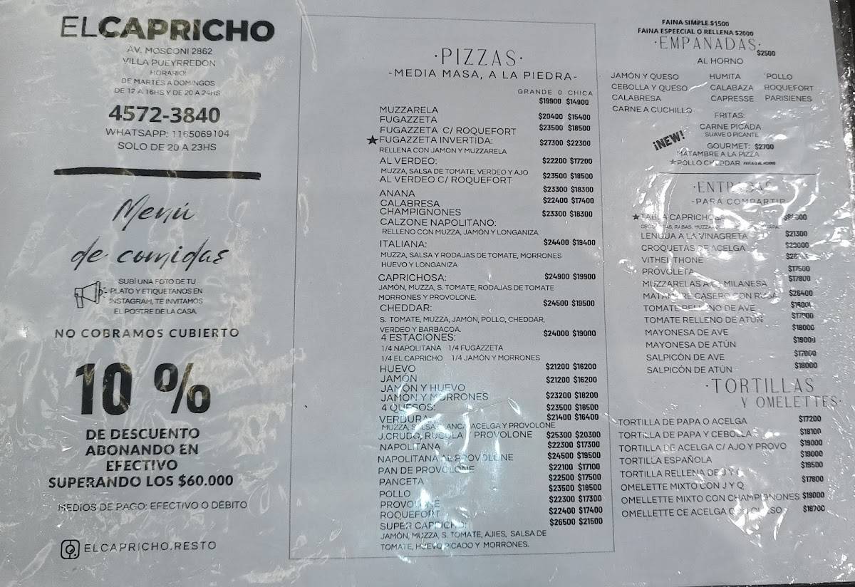 Carta de El Capricho Restaurante, Buenos Aires