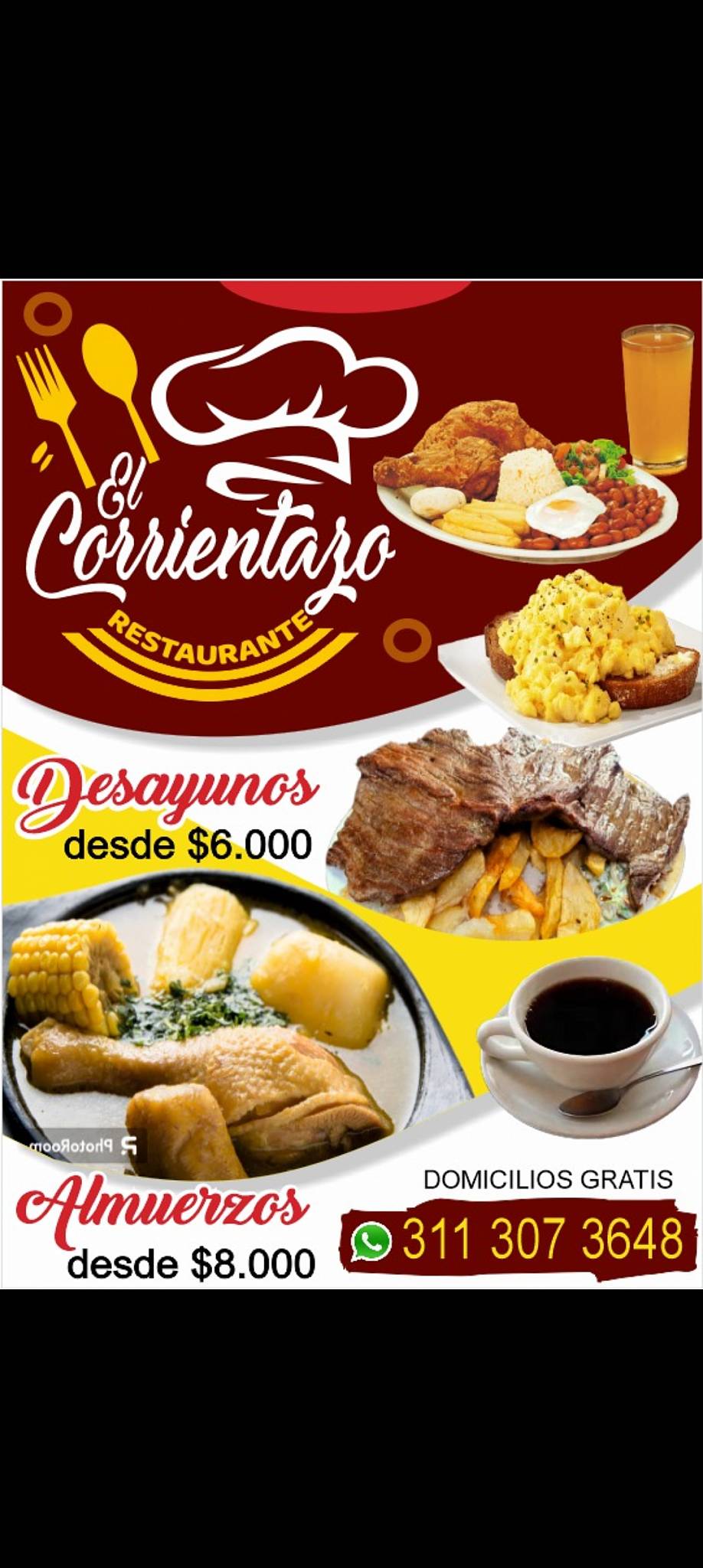Carta del restaurante El Corrientazo, Colombia, Via principal