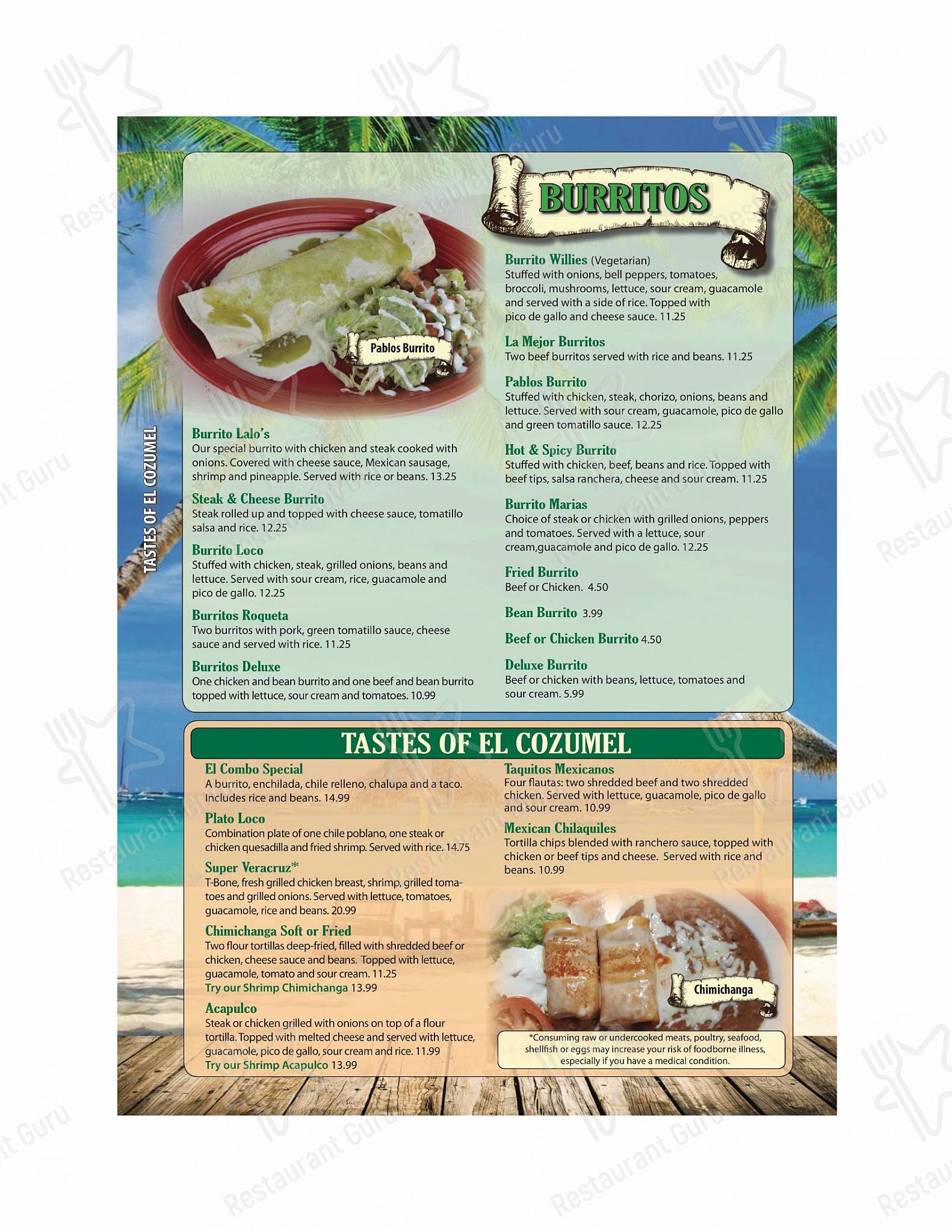 Menu at El Cozumel Mexican Grill restaurant, Burton