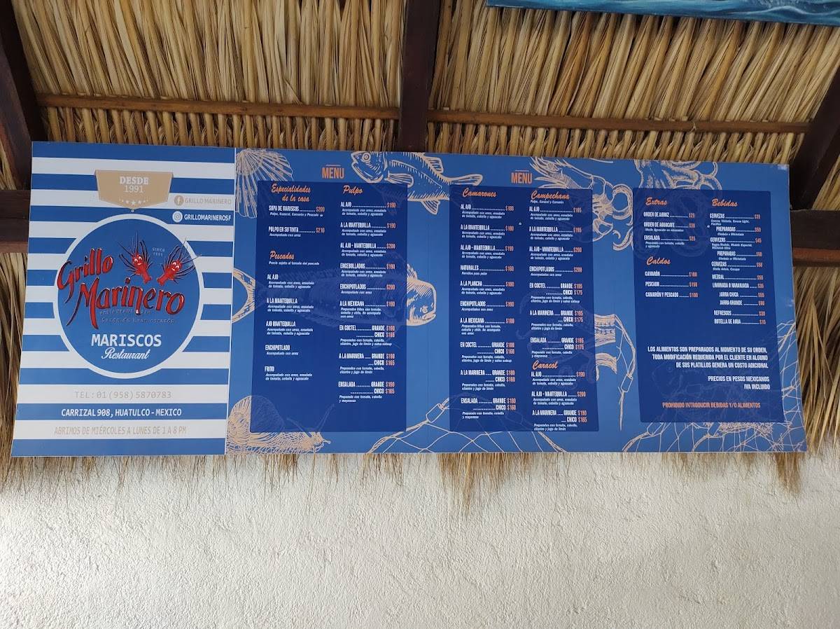 Menu at El Grillo Marinero restaurant, La Crucecita