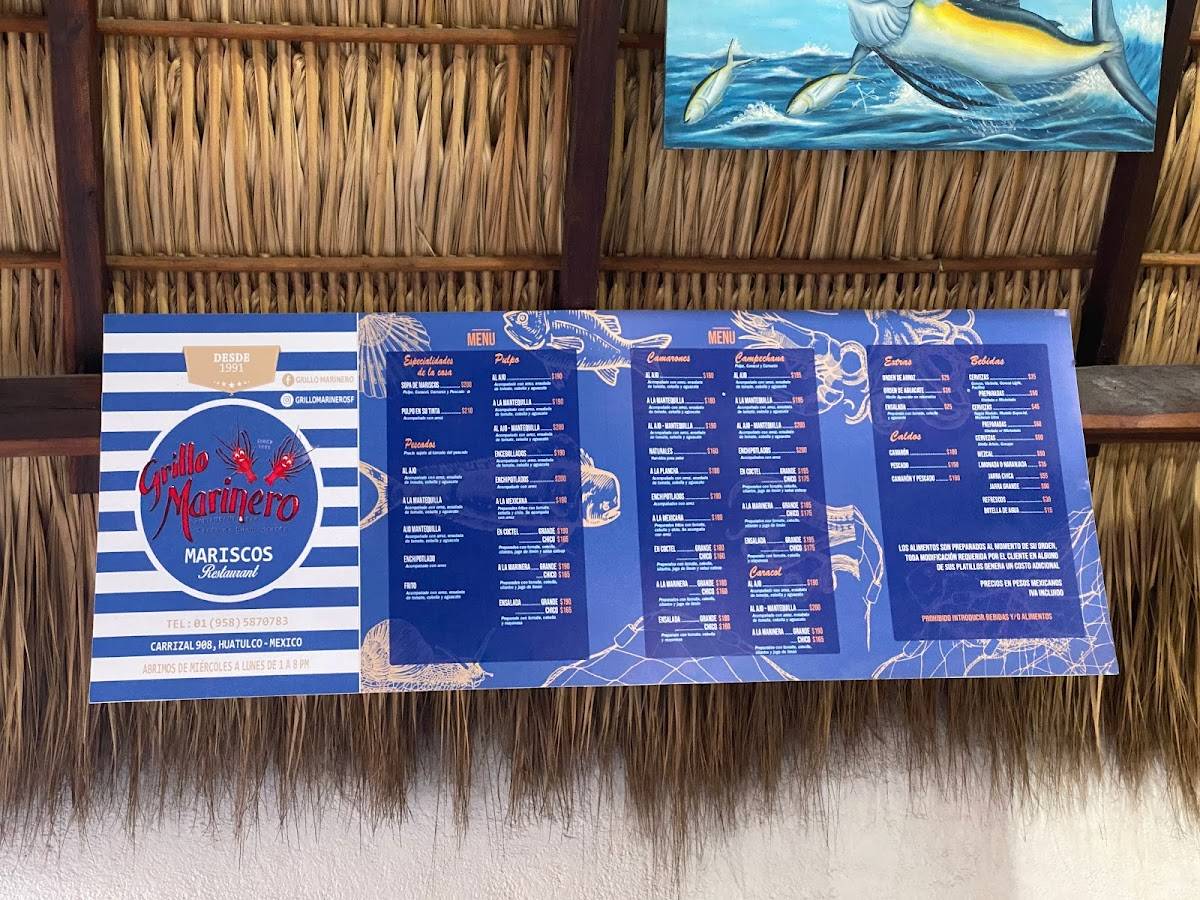 Menu at El Grillo Marinero restaurant, La Crucecita