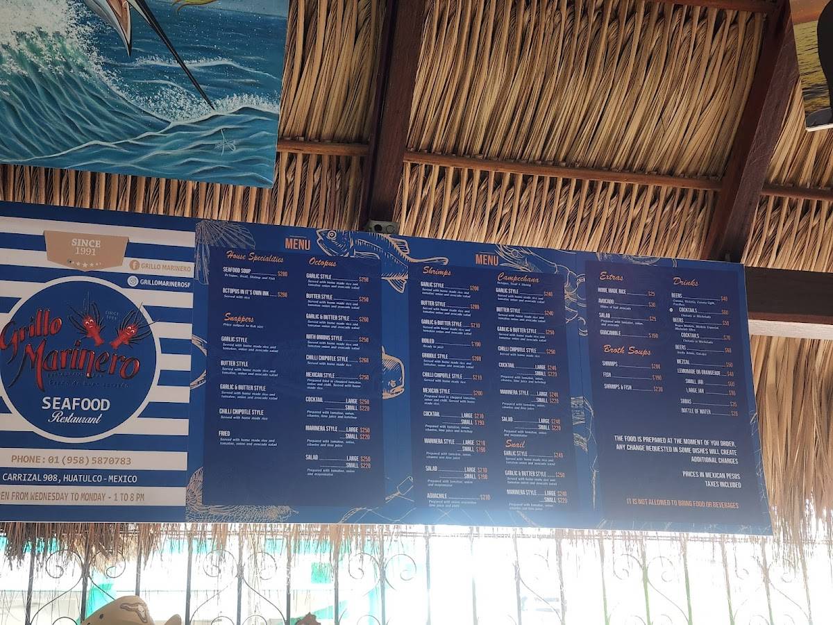 Menu at El Grillo Marinero restaurant, La Crucecita