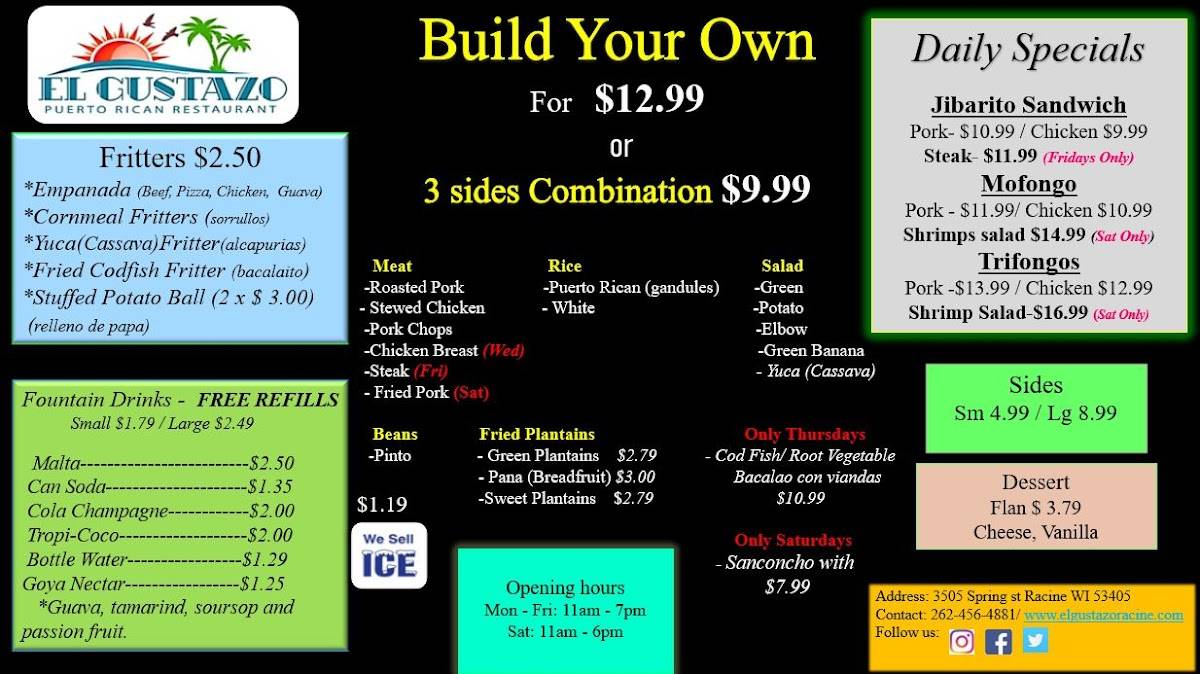 Menu at El Gustazo Puerto Rican Restaurant, Racine