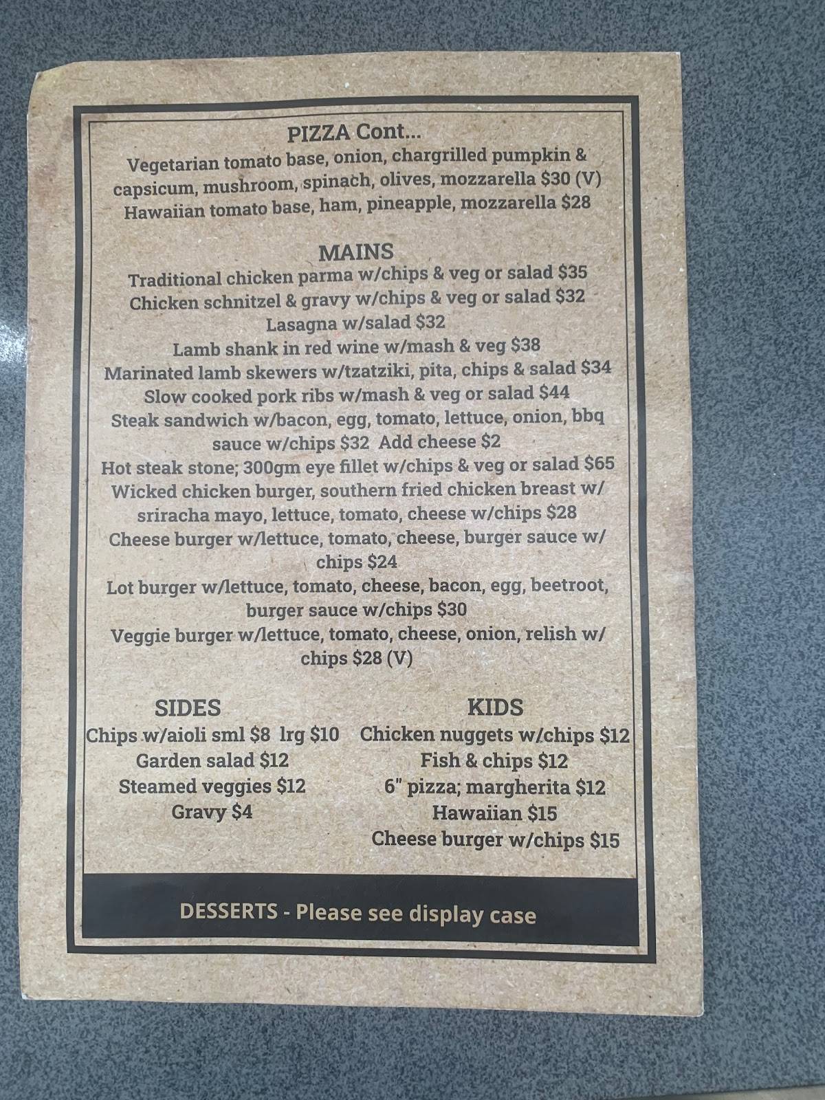 Menu at El Lago restaurant, Eildon