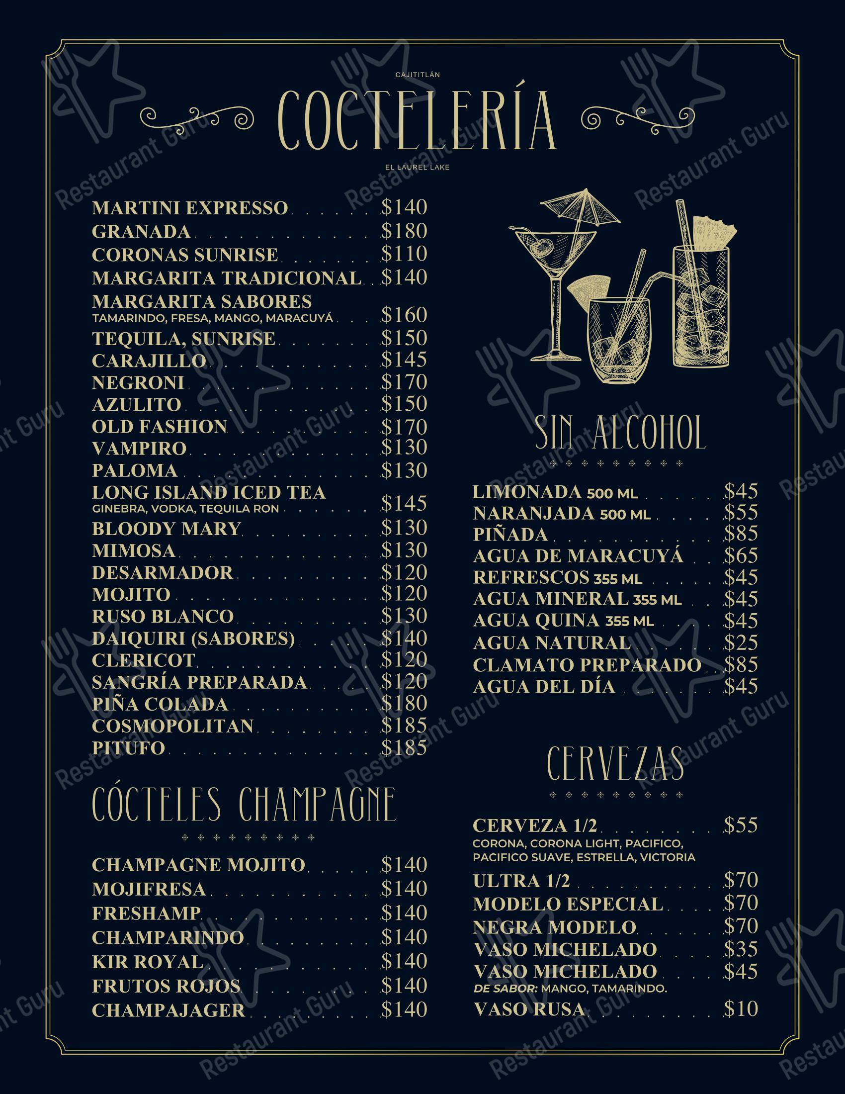 Carta del restaurante El Laurel Lake, Cajititlán