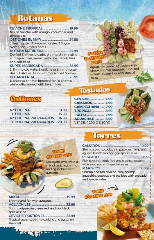 Menu at El MAR SEAFOOD GRILL AND BAR, Waco