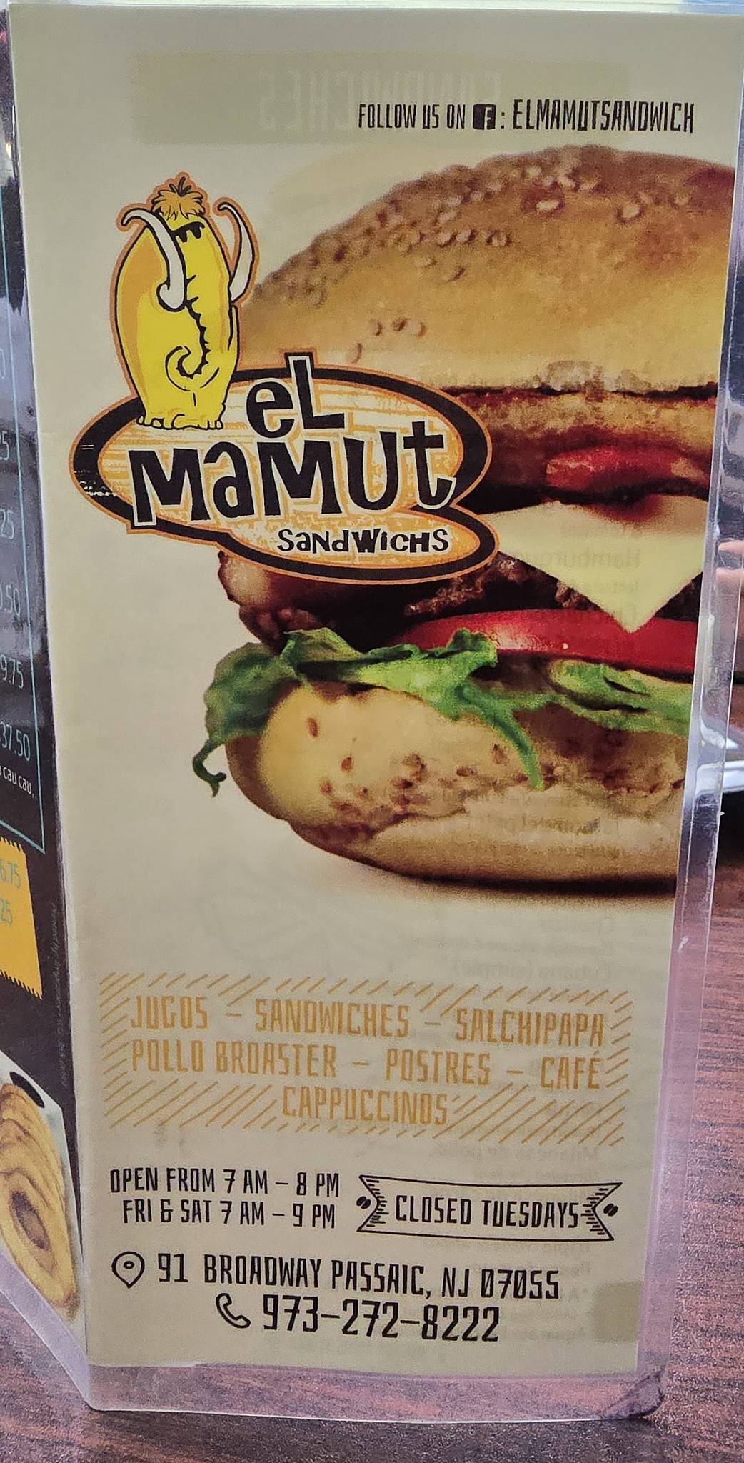 Menu at El Mamut restaurant, Passaic, 91 Broadway