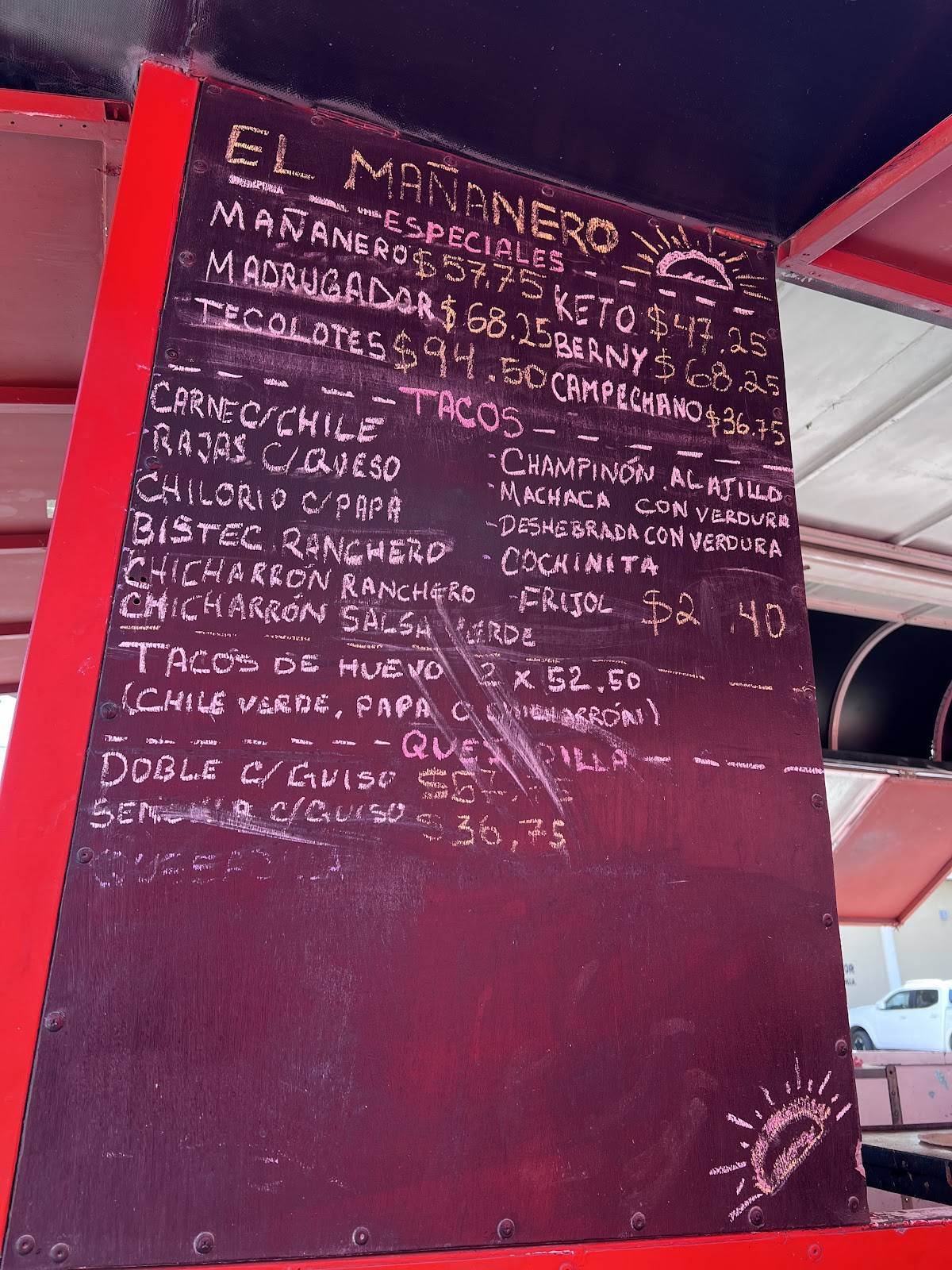 Carta del restaurante El Mañanero taquerías, Hermosillo