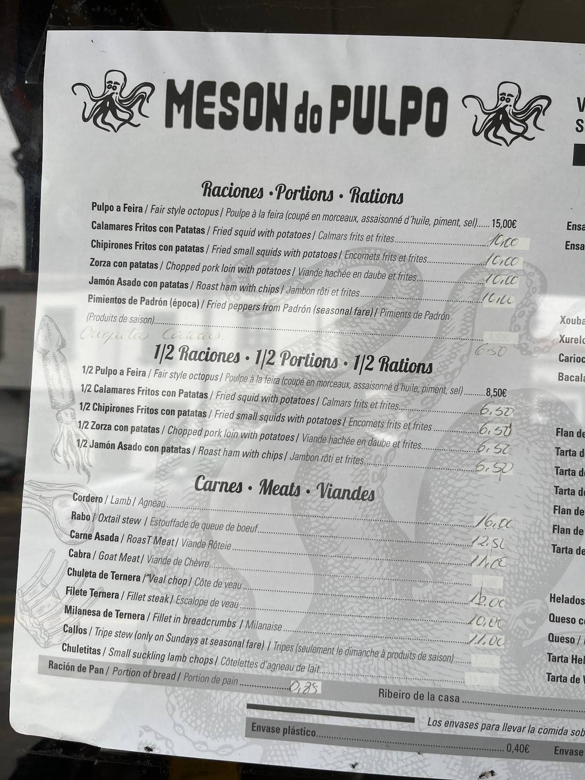 Carta del restaurante Mesón do Pulpo, Santiago del Compostela, calle ...