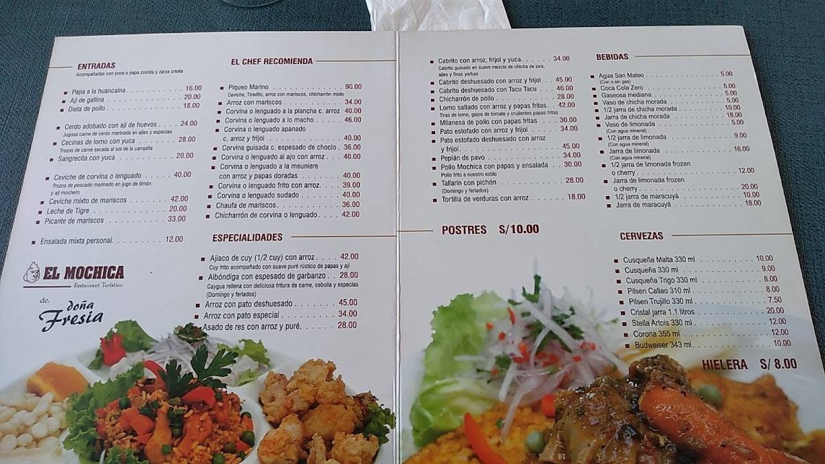 Menu at El Mochica restaurant, Huanchaco, Avenida La Marina 211