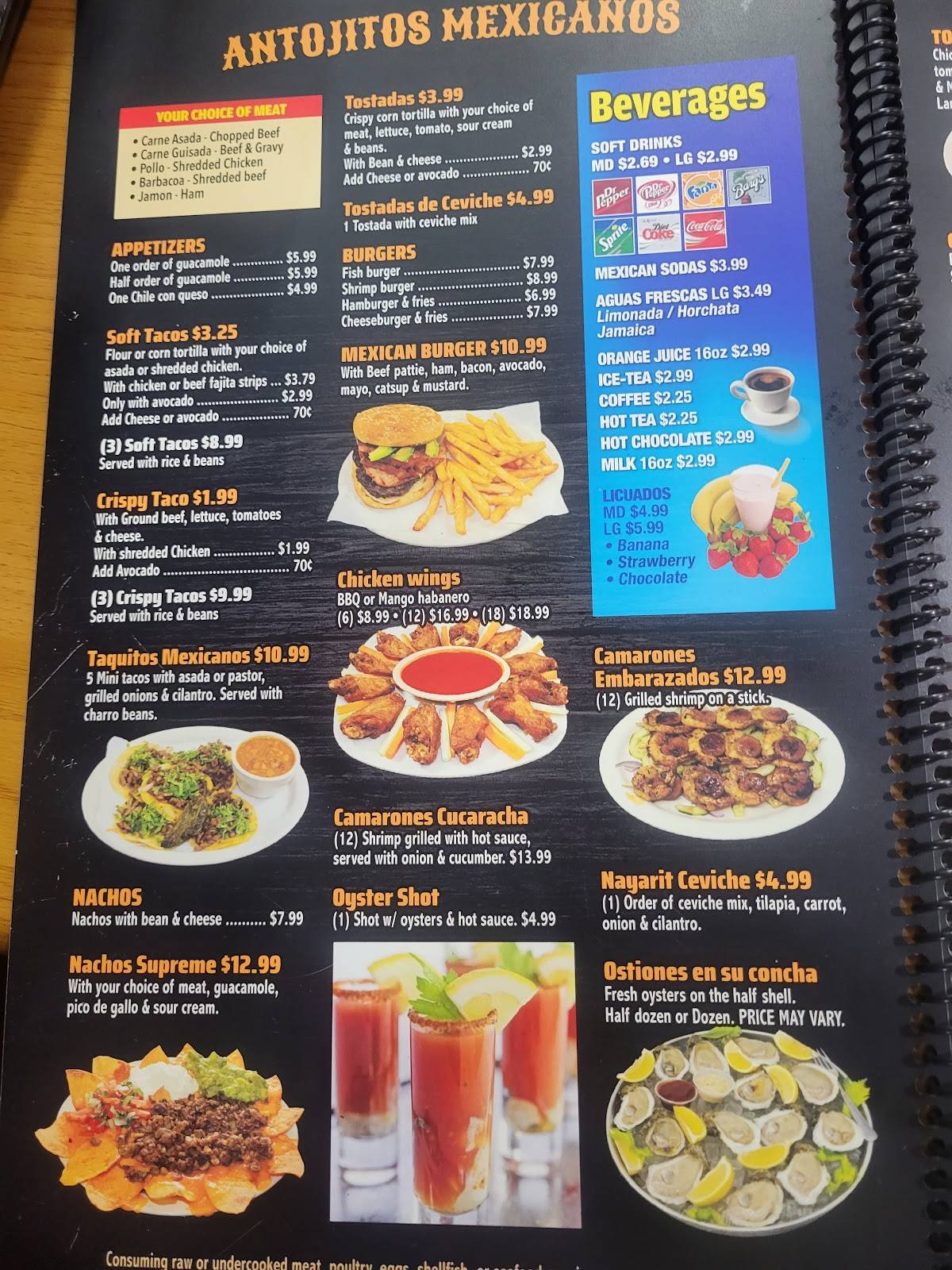 Menu at El Muelle de San Blas restaurant, Corpus Christi