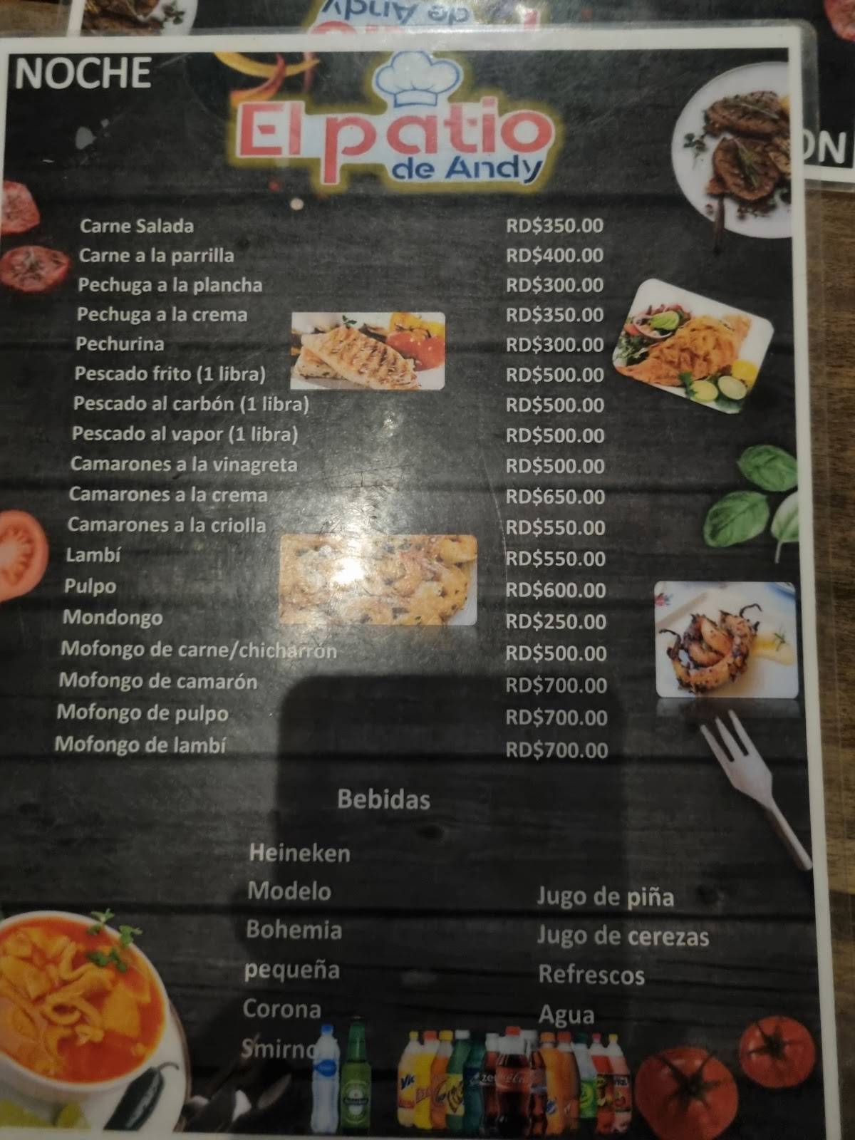 Menu at El Patio de Andy restaurant, Rio San Juan
