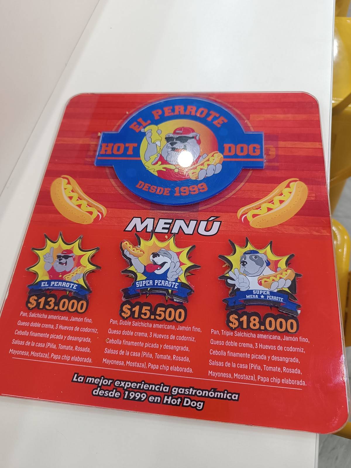 Carta del restaurante El Perrote Hot Dog Universidad Nacional, Bogotá