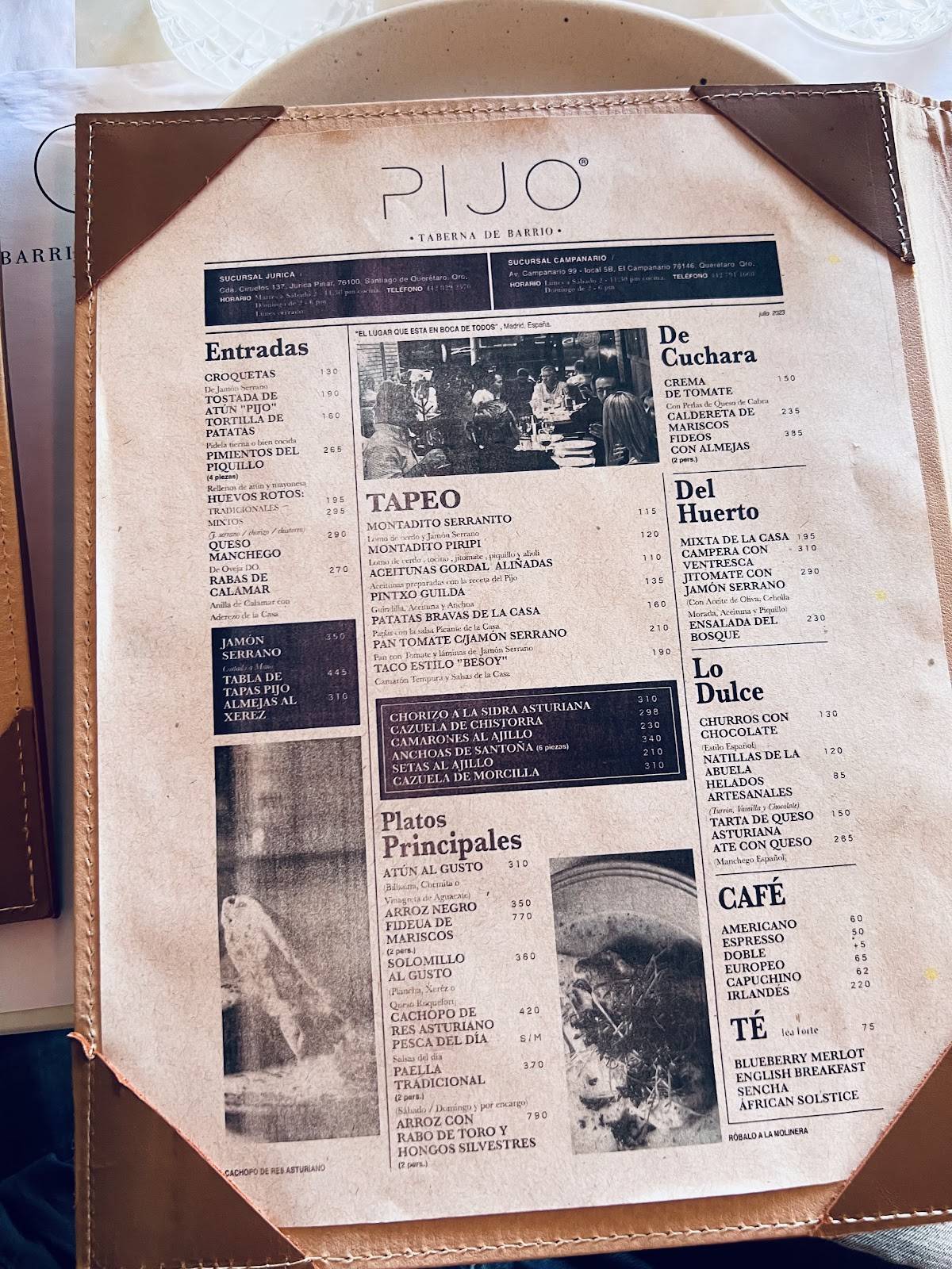 Carta de El Pijo Taberna de Barrio (Jurica), Santiago de Querétaro