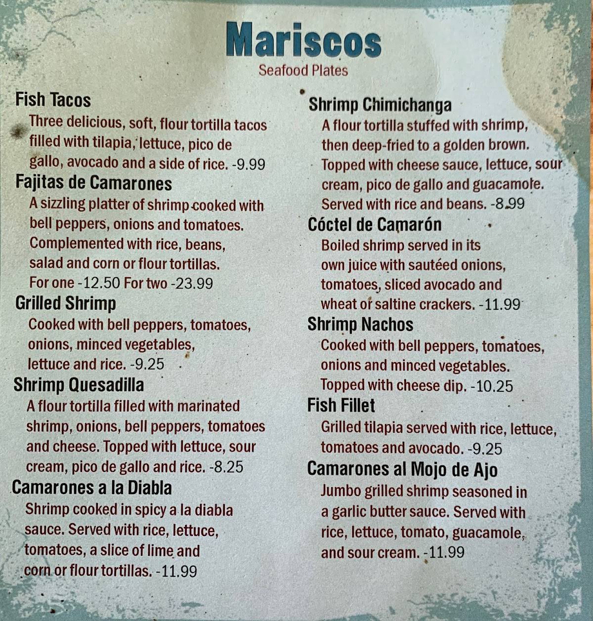 Menu at El Ranchito restaurant, Madison