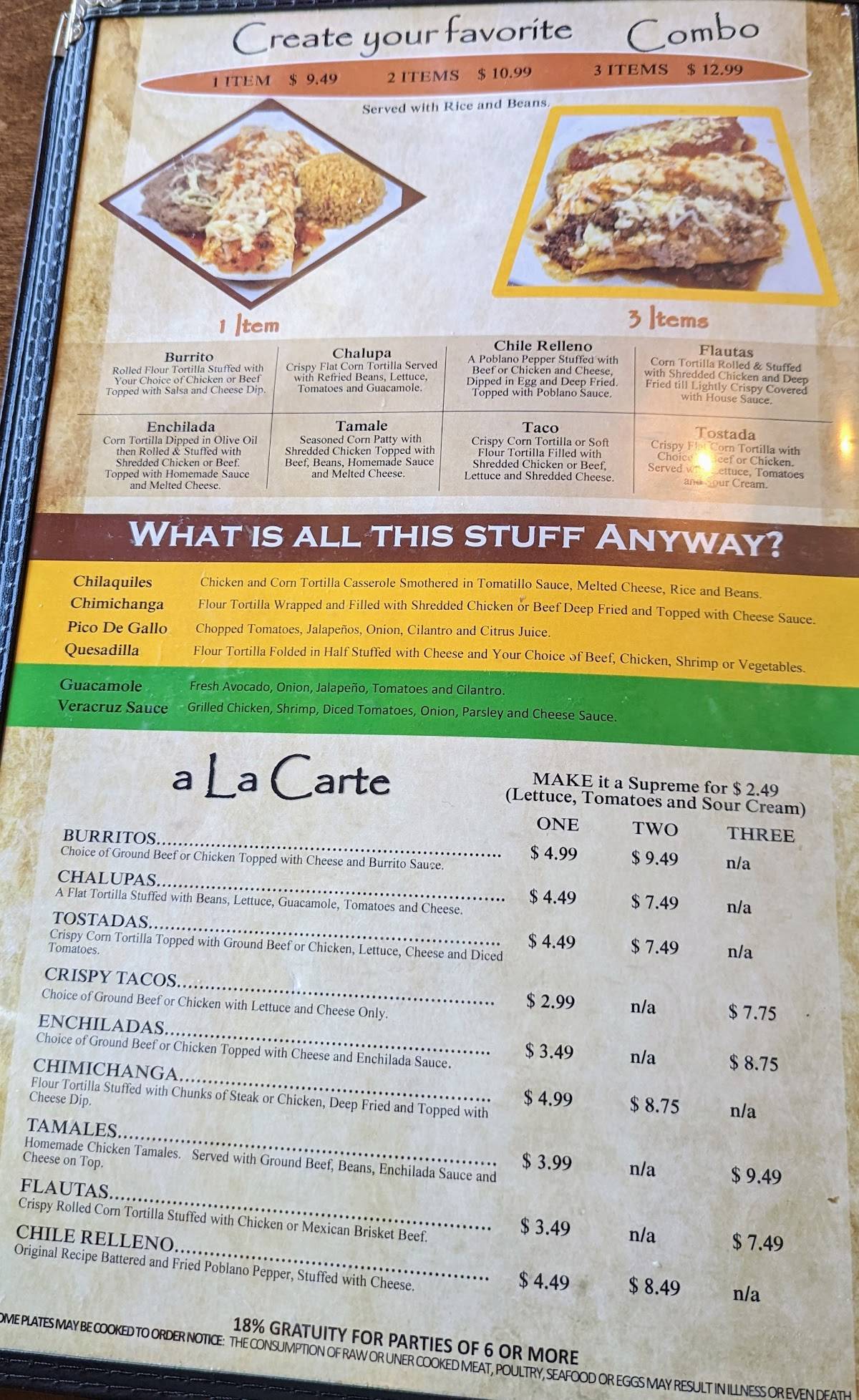 Menu at El Reposo restaurant, Fayetteville, GA-54