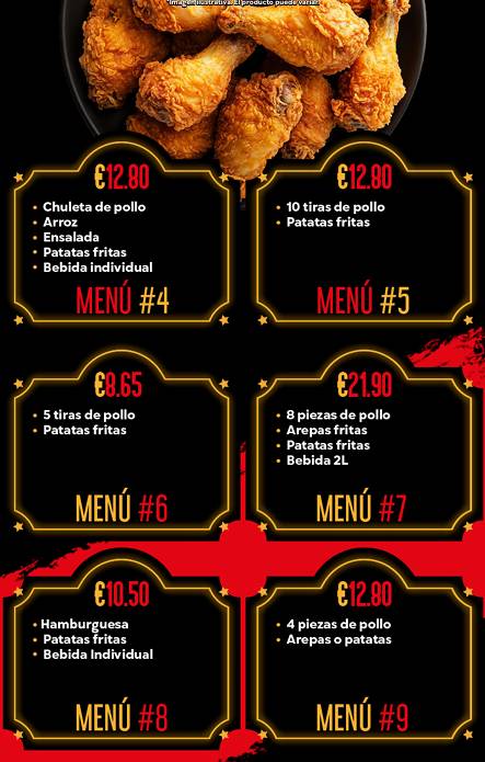 Carta del restaurante El Rey Pollo, Mislata