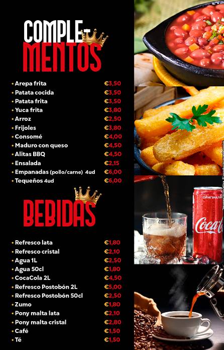 Carta del restaurante El Rey Pollo, Mislata