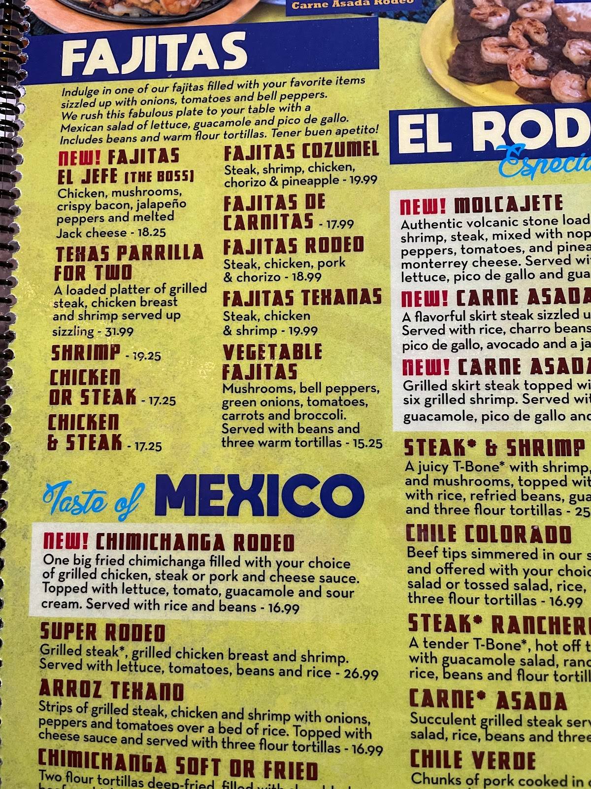 Menu at El Rodeo restaurant, Fishers, Olio Rd