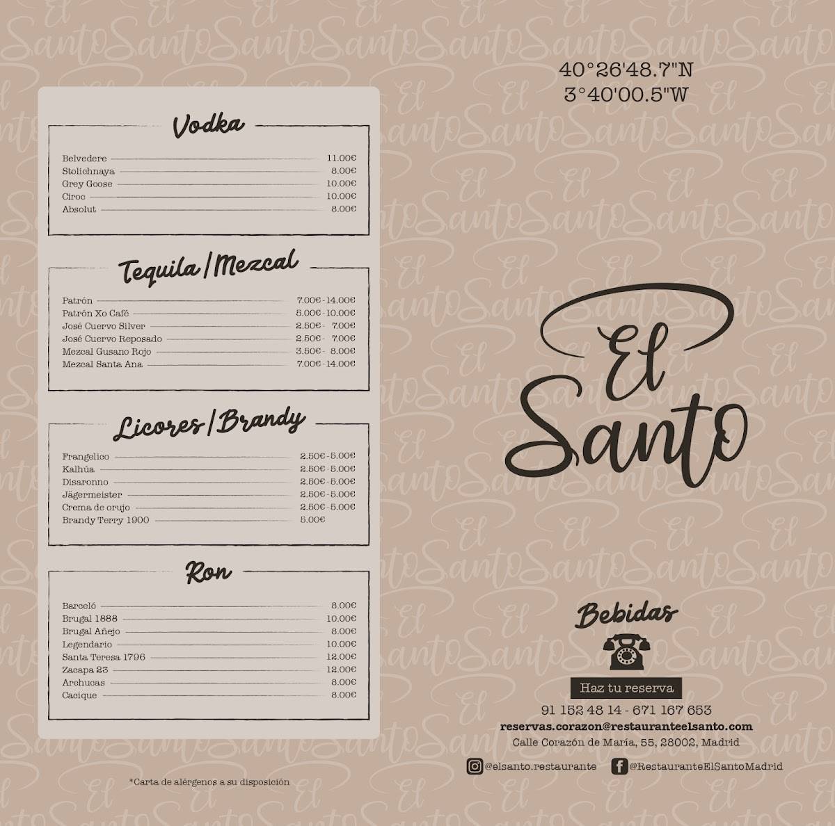 Menu at El Santo restaurant, West Hartford, 970 Farmington Ave