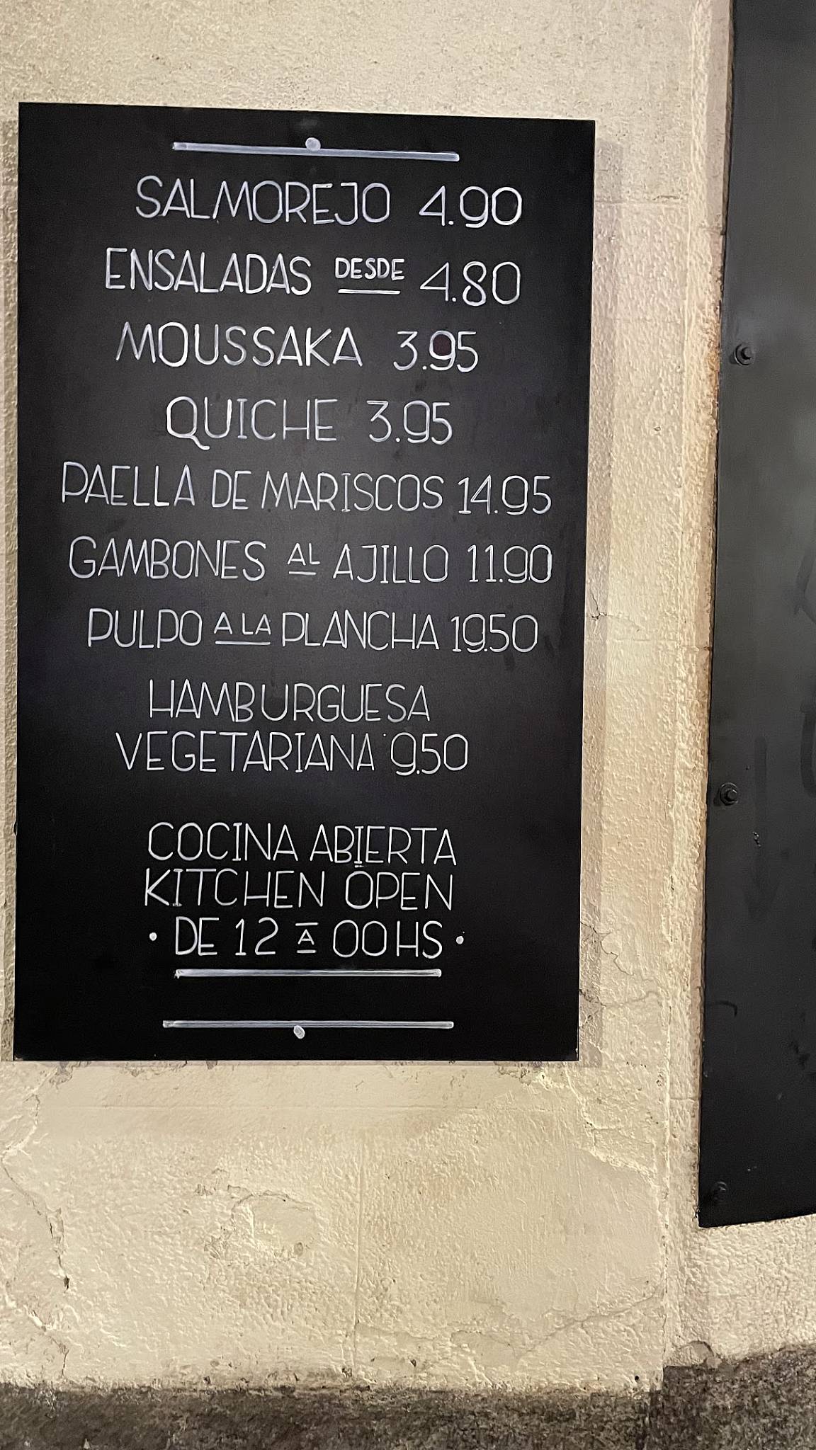 Menu at Taberna El Sur pub & bar, Madrid