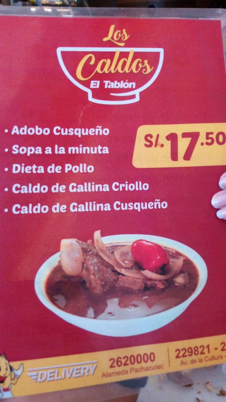 Menu at El Tablón Alameda restaurant, Cusco, Alameda Pachacuteq D-8