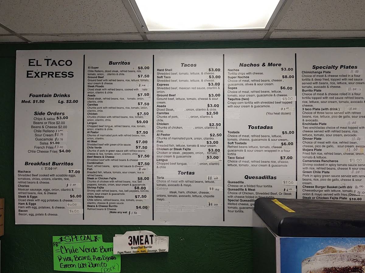 Menu at El Taco Express restaurant, Springfield, 647 W Centennial Blvd