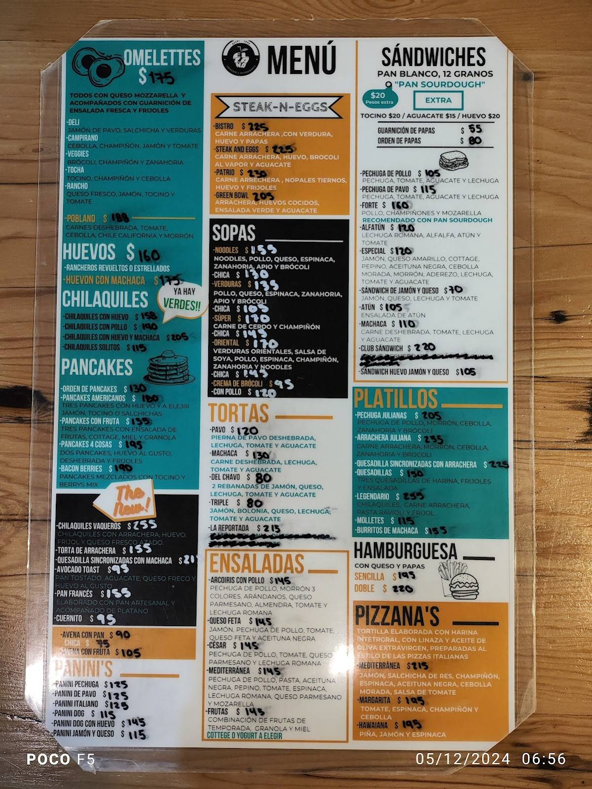 Menu at El Zana restaurant, Mexicali